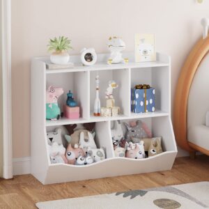 gaomon kids bookshelf and bookcase toy storage multi shelf with cubby organizer cabinet for boys girls,for children playroom hallway kindergarten school (white)