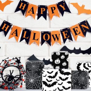 Whaline 60 Sheet Halloween Tissue Paper Black and White Wrap Tissue Paper with Cobweb Bat Pumpkin Pattern Gift Wrapping Paper for Fall Halloween Party Gift Packing DIY Craft, 13.8 x 19.7 Inch