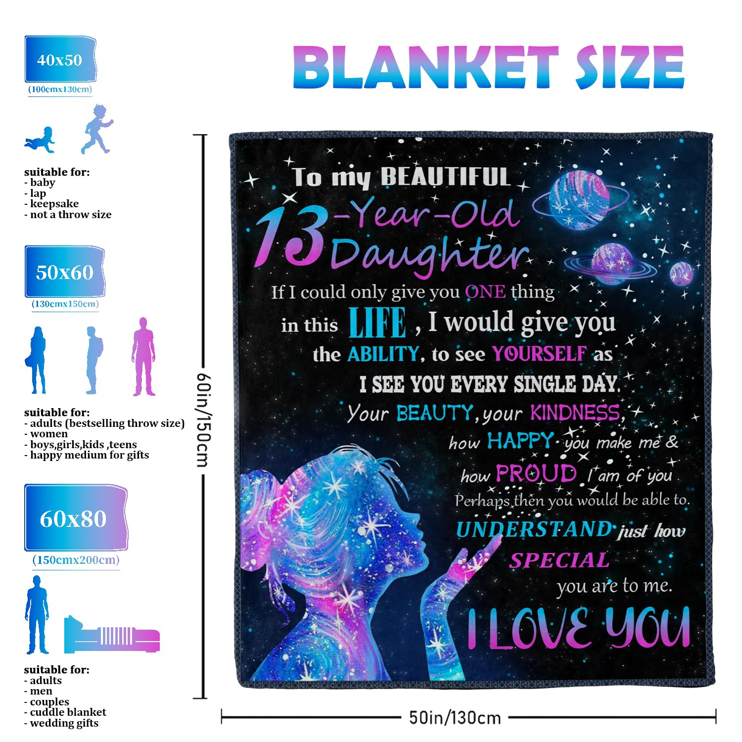 Akoigun 13th Birthday Gifts for Girls, 13 Year Old Girl Gifts Blanket for Women, Best Gifts for 13 Year Old Girls, 13 Year Old Girl Gift Ideas, 13th Birthday Decorations for Girl Throw Blanket 60"X50"