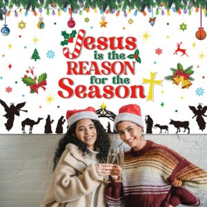 JKQ Jesus is The Reason for The Season Backdrop Banner 73 x 43 Inch Large Christmas Holiday Nativity Scenes Birth of Jesus Background Banner Religious Christmas Holy Nativity Party Decorations