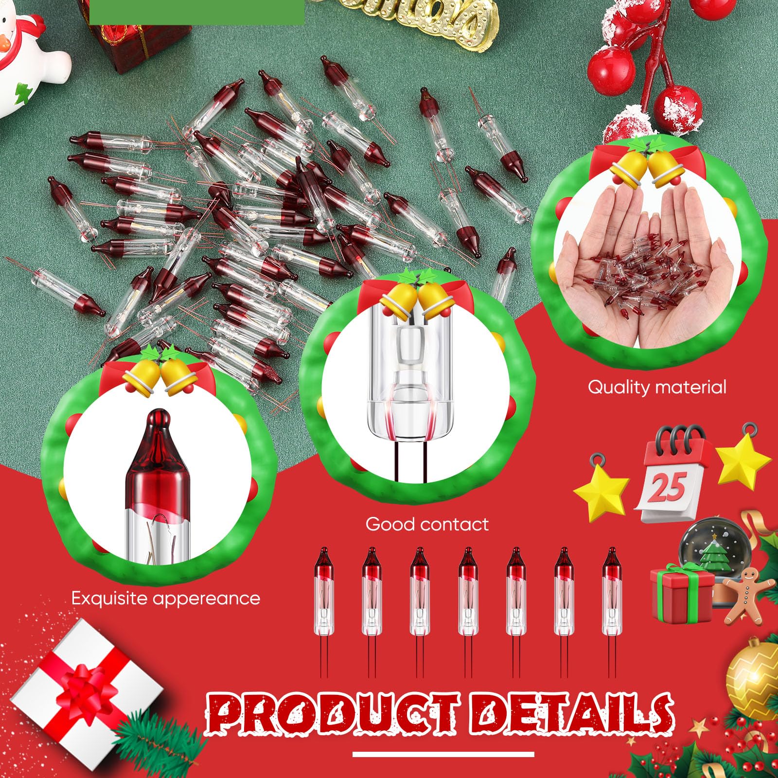 Riakrum 100 Pcs Christmas Replacement Mini Light Bulbs Bulk 0.17A Bulb Flasher Christmas Replacement Bulb Christmas Tree Incandescent Light Bulb Mini String Light Bulb (No Base, 3.5V 0.595W)