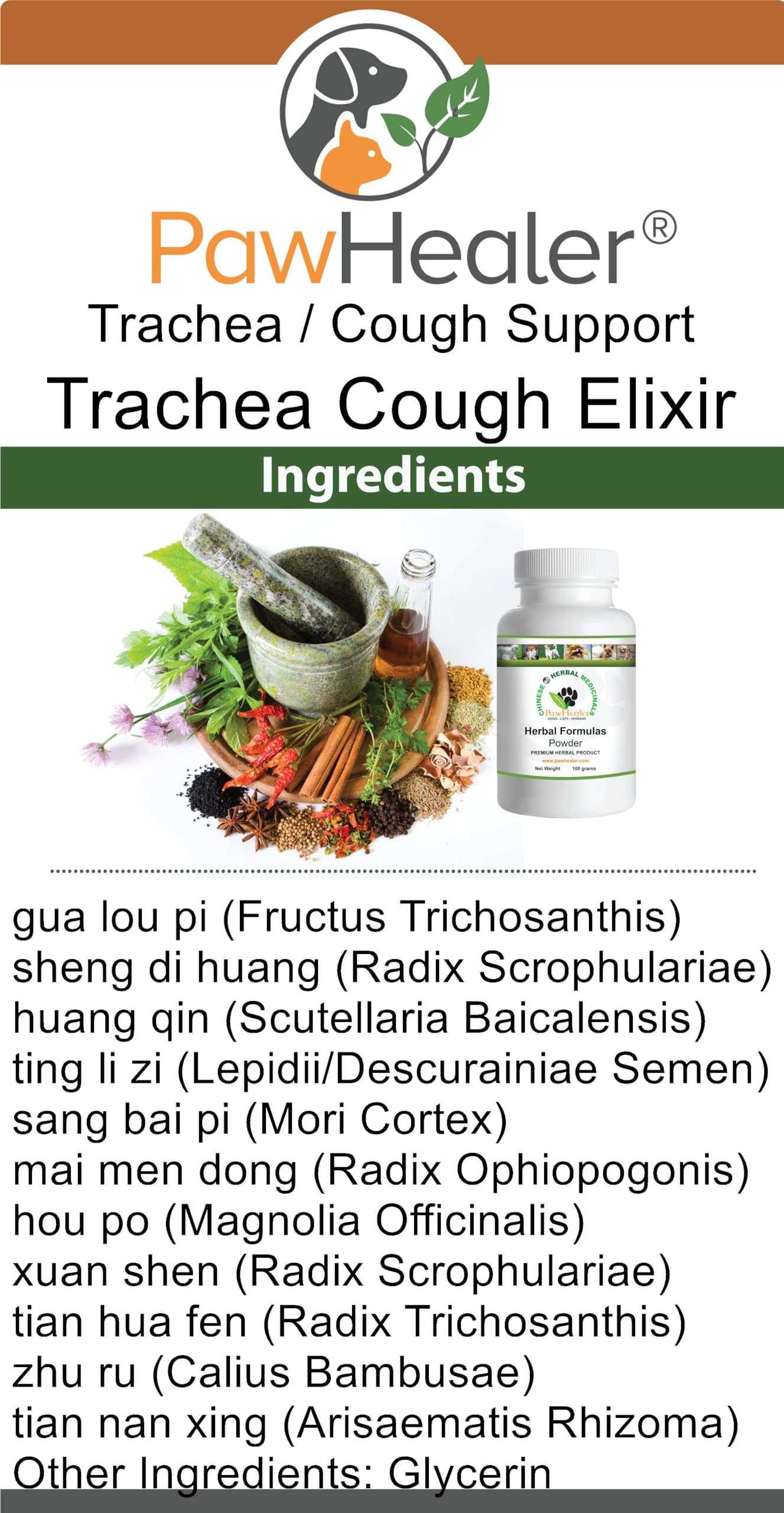 Trachea Cough Elixir - 59 ml (2 fl oz) - Natural Herbal Remedy for Symptoms of Collapsed Trachea - Tastes Good - Easy to Administer - based in vegetable glycerin - Dropper Included - for Picky Eaters!