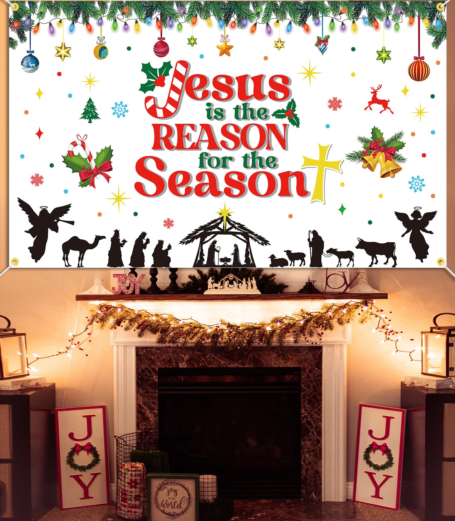 JKQ Jesus is The Reason for The Season Backdrop Banner 73 x 43 Inch Large Christmas Holiday Nativity Scenes Birth of Jesus Background Banner Religious Christmas Holy Nativity Party Decorations