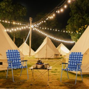 Set of 2 Patio Lawn Webbed Folding Chairs, Outdoor Beach Chair Portable Camping Chair, Webbed Folding Chair for Yard, Garden(Blue& White)