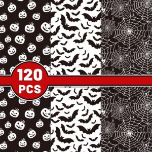 Whaline 60 Sheet Halloween Tissue Paper Black and White Wrap Tissue Paper with Cobweb Bat Pumpkin Pattern Gift Wrapping Paper for Fall Halloween Party Gift Packing DIY Craft, 13.8 x 19.7 Inch