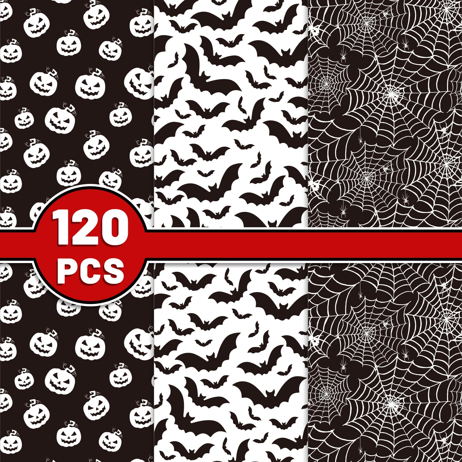 Whaline 60 Sheet Halloween Tissue Paper Black and White Wrap Tissue Paper with Cobweb Bat Pumpkin Pattern Gift Wrapping Paper for Fall Halloween Party Gift Packing DIY Craft, 13.8 x 19.7 Inch