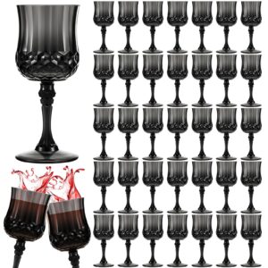 pinkunn 50 pcs patterned plastic wine glasses colorful goblet champagne flute glasses vintage style dishwasher safe drinking glasses for wedding, reception, grand event party supplies (black)