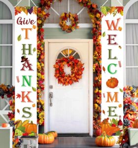 thanksgiving decorations indoor outdoor give thanks banner porch door welcome sign for home party wall autumn decor fall decorations for home 72"x12"