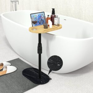 bathtub tray table with mable base, freestanding bath tray tub caddy for tub against wall, bathtub shelf hot tub table for luxury bath home spa bath accessories