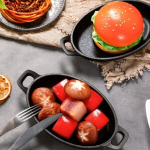 Mifoci 6 Pcs 16 oz 8.7'' x 4.7'' Oval Serving Dish Mini Cast Iron Skillet Cast Iron Baking Pan Sizzling Plate Matte Black Gratin Cookware for Home Restaurant Kitchen Food Service Barbecue