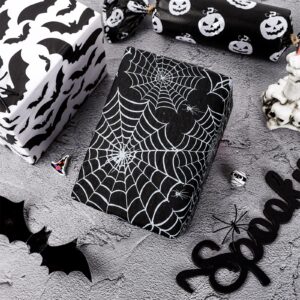 Whaline 60 Sheet Halloween Tissue Paper Black and White Wrap Tissue Paper with Cobweb Bat Pumpkin Pattern Gift Wrapping Paper for Fall Halloween Party Gift Packing DIY Craft, 13.8 x 19.7 Inch