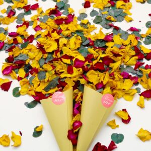 2 qt mix biodegradable flower petals confetti, 20+ cups of dried roses & eucalyptus leaves, real petals for wedding parties romantic gifts, flower girl bridal