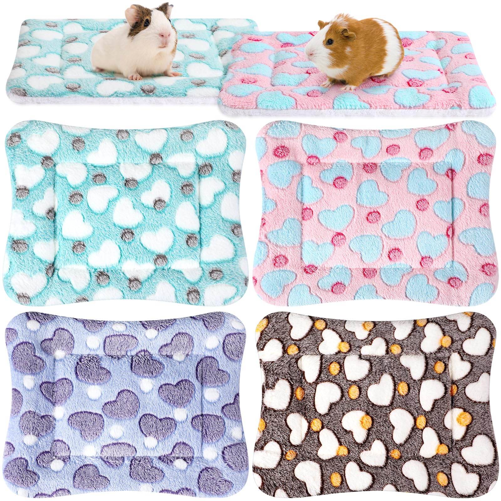 Tuanse 4 Pack Guinea Pig Bed Mat Bedding Rabbit Winter Bed Pad for Indoor Warm Small Animal Bed Mattres Fleece Sleeping Pad for Hedgehogs Bunny Ferrets Hamster (Heart,13 x 10 Inch)