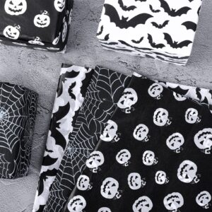 Whaline 60 Sheet Halloween Tissue Paper Black and White Wrap Tissue Paper with Cobweb Bat Pumpkin Pattern Gift Wrapping Paper for Fall Halloween Party Gift Packing DIY Craft, 13.8 x 19.7 Inch