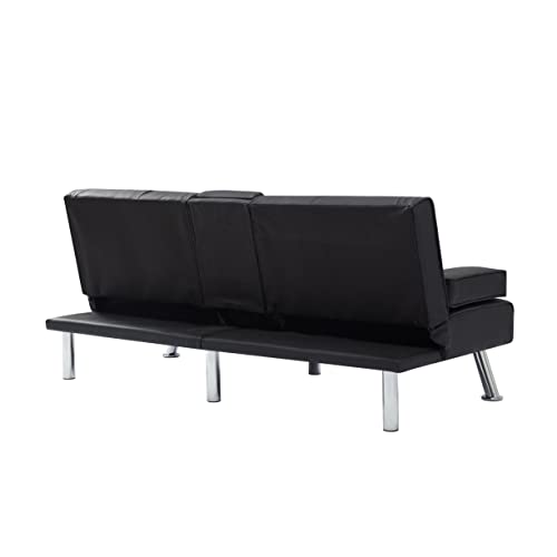 Eafurn Futon Bed Sleeper Loveseat, Convertible Folding Armrest, Adjustable Backrest, Modern 2 Seater Upholstered Love Seat Sofa & Couch for Small Space, Living Room, 66.9", Black 66.9"