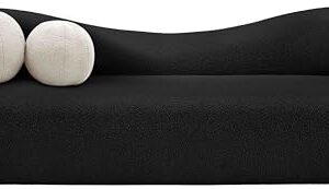 Meridian Furniture 186Black-S Kali Collection Modern | Contemporary Sofa with Soft Black Faux Shearling Teddy Fabric, Curved Back, 86" W x 33" D x 27" H, Black