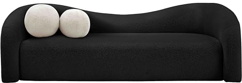 Meridian Furniture 186Black-S Kali Collection Modern | Contemporary Sofa with Soft Black Faux Shearling Teddy Fabric, Curved Back, 86" W x 33" D x 27" H, Black