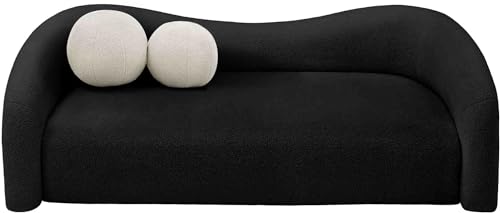 Meridian Furniture 186Black-S Kali Collection Modern | Contemporary Sofa with Soft Black Faux Shearling Teddy Fabric, Curved Back, 86" W x 33" D x 27" H, Black