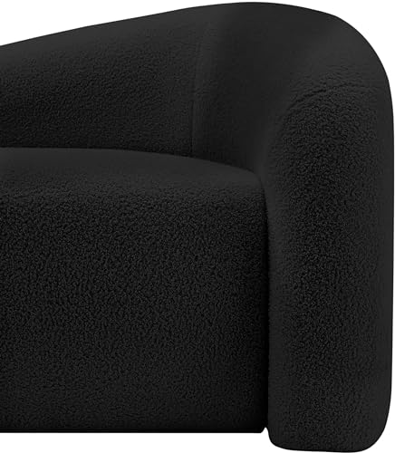 Meridian Furniture 186Black-S Kali Collection Modern | Contemporary Sofa with Soft Black Faux Shearling Teddy Fabric, Curved Back, 86" W x 33" D x 27" H, Black