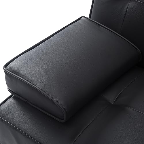 Eafurn Futon Bed Sleeper Loveseat, Convertible Folding Armrest, Adjustable Backrest, Modern 2 Seater Upholstered Love Seat Sofa & Couch for Small Space, Living Room, 66.9", Black 66.9"