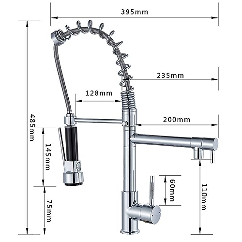 Chrome Spring Pull Down Kitchen Faucet Dual Outlet Spouts 360 Swivel Handheld Shower Kitchen Mixer Hot Cold Taps