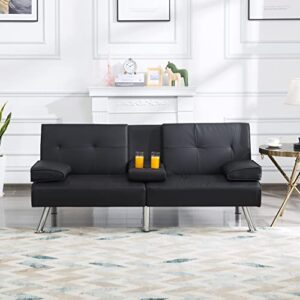 Eafurn Futon Bed Sleeper Loveseat, Convertible Folding Armrest, Adjustable Backrest, Modern 2 Seater Upholstered Love Seat Sofa & Couch for Small Space, Living Room, 66.9", Black 66.9"