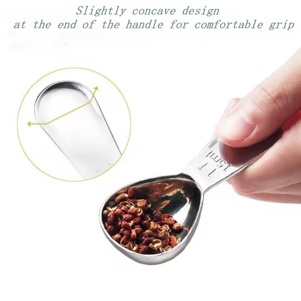 CoaGu Coffee Scoop 18/8 Stainless Steel Tablespoon (1pc 15ml with Magnet Measurement Metric Conversion Chart)