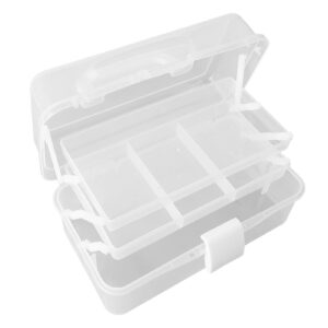 three layer plastic storage box, folding tool box portable handled storage case multipurpose organizer for art craft and cosmetic(white)