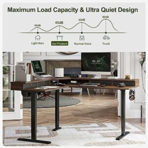 BANTI 63" L-Shaped Electric Standing Desk,Height Adjustable Stand up Desk with 3 Drawer,Corner Stand up Desk, Black Walnut Top