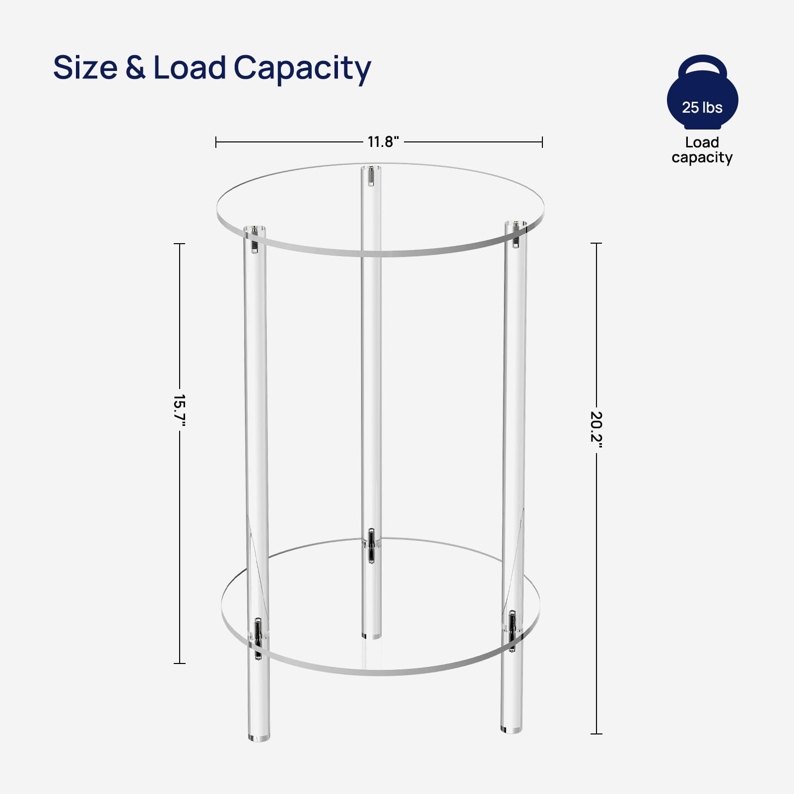 HMYHUM Acrylic Round Side Table for Small Spaces, 11.8" L x 11.8" W x 20.2" H, Small Nightstand/Bedside/End Table for Living Room, Bedroom, 2-Tier, Clear