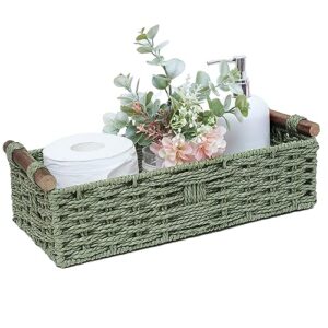 round paper rope storage basket wicker baskets for organizing with handle decorative storage bins for countertop toilet paper basket for toilet tank top small baskets , green