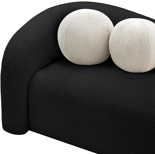 Meridian Furniture 186Black-S Kali Collection Modern | Contemporary Sofa with Soft Black Faux Shearling Teddy Fabric, Curved Back, 86" W x 33" D x 27" H, Black