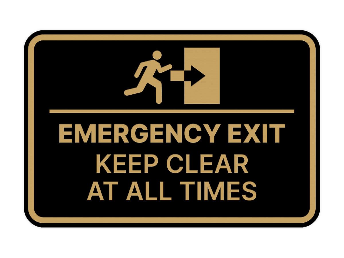 Signs ByLITA Classic Framed Emergency Exit: Keep Clear at All Times Sign (Black Gold) - Large