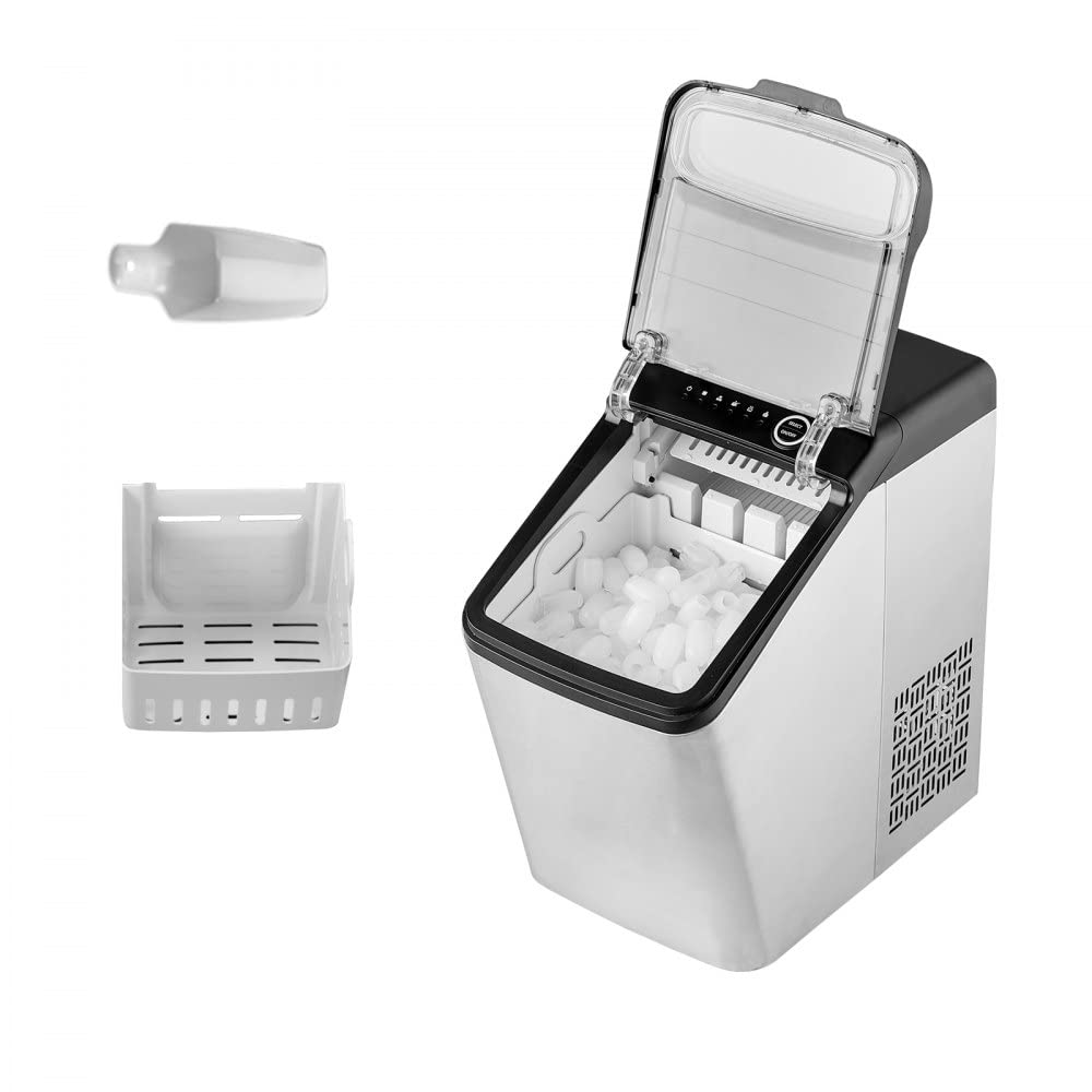 WACTO Self-Cleaning Ice Maker - 9 Cubes in 7 Mins, 33lbs in 24Hrs, Ice Scoop and Basket, 2 Ways Water Refill, 2 Size Bullet Ice - Ideal for Kitchen Bar - Portable Countertop Ice Maker