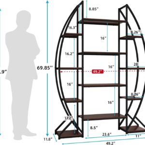 Moozerka Large Oval Bookshelf, 70“ Tall Open 5 Tier Industrial Bookcases, Modern Etagere Bookcase Furniture, Wall Units for Living Room, Bookshelves Display Shelves for Office