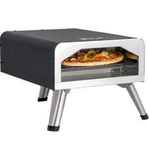 deco chef electric pizza oven, 12-inch ceramic stone and grill, 1800w, bakes up to 750 degrees for countertop artisan style pizza, 13" double wall stainless steel, indoor & portable outdoor pizza oven