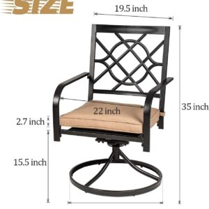 SUNCROWN Outdoor Dining Swivel Chairs Set of 4, Metal Frame Patio Chair Rocker with Brown Cushion for Garden, Bistro, Backyard