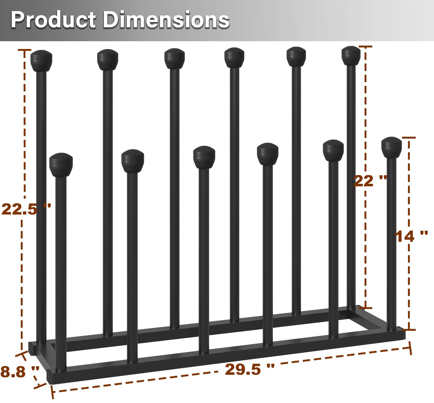 Tigerden 22.5 Inches Free Standing Shoe Racks, Tall Black Metal Boot Rack Organizer for 6 Pairs, Knee-High Boot Storage Shelf for Closet, Bedroom, Entryway, Hallway, Black