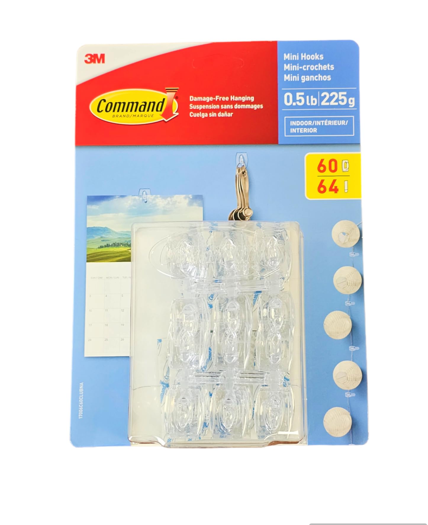 3M Command Clear Indoor Mini Hooks, 60 Hooks & 64 Strips