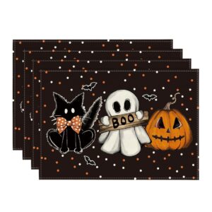 artoid mode polka dot ghost pumpkin cat boo halloween placemats set of 4, 12x18 inch seasonal fall table mats for party kitchen dining decoration