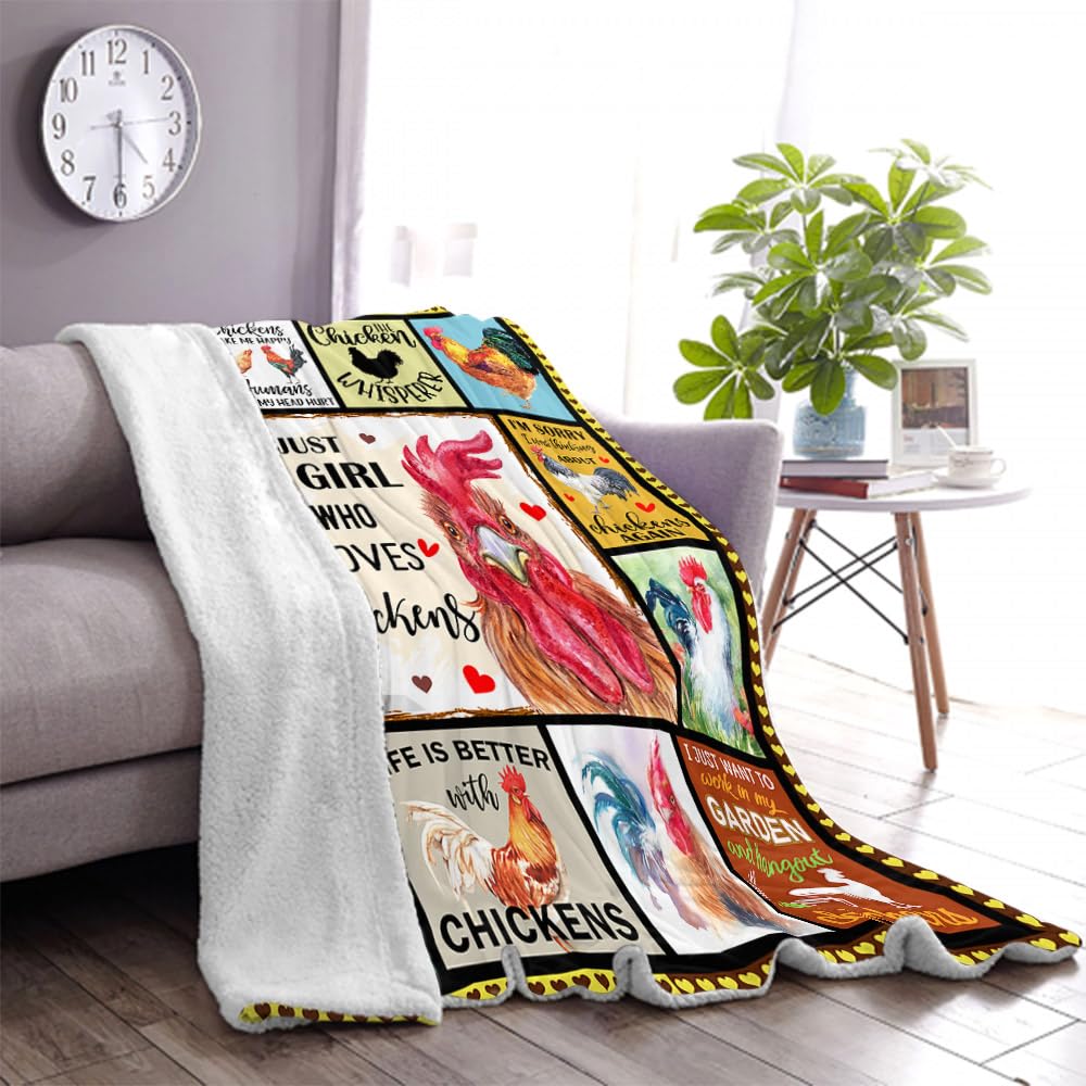 Juirnost Just A Girl Who Loves Chickens Blanket,Chicken Blanket Gift for Girls,Chicken Gifts Throw Blanket,Chicken Blankets,Life is Better with Chickens Blanket Funny Colorful Rooster Blankets 60"x50"