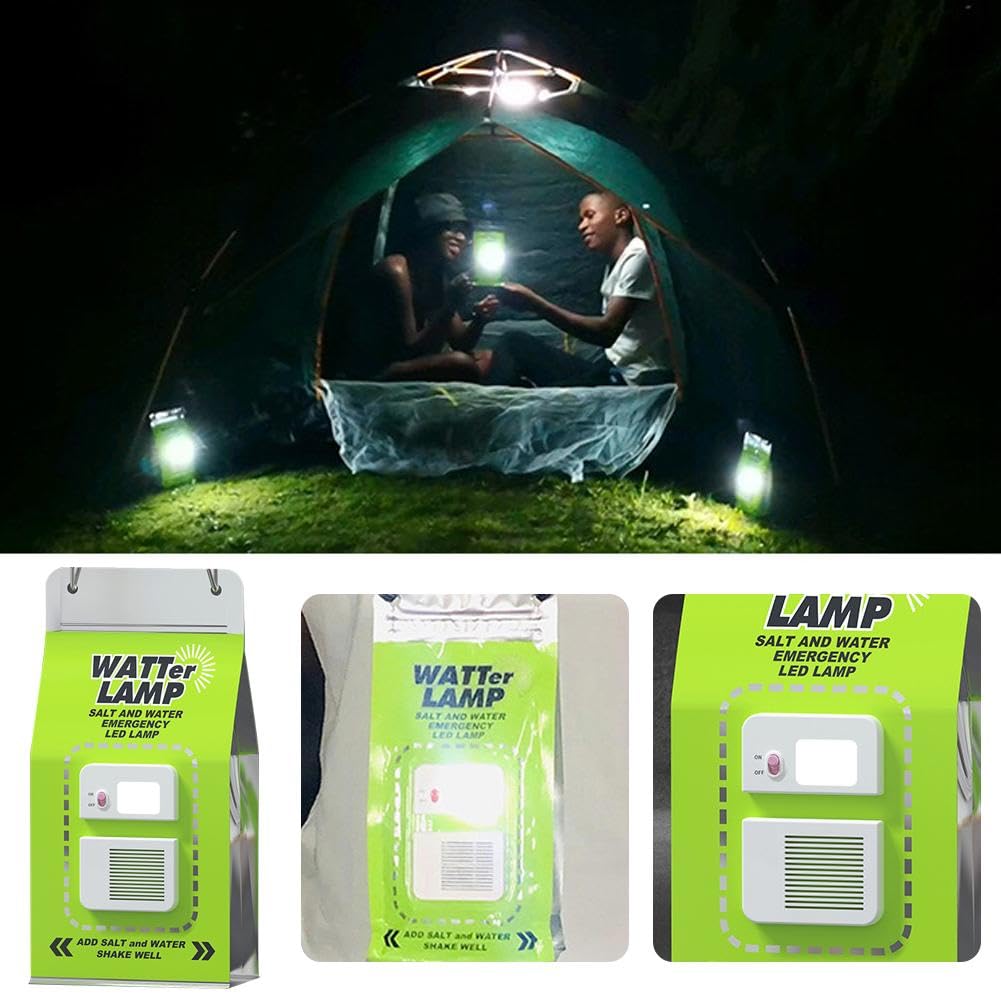 RJSQAQE Salt Water Lamp Emergency Lighting,Portable Salt Water Light Bag,No Battery Camp Lighting Emergency Night Light,3 LED Camping Lantern Survival Gear for Outdoor Activity(No Salt Included)