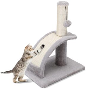 nobleza cat scratching post for indoor cats, durable natural sisal rope cat scratch post with cat self groomer, sturdy cat scratcher post for kittens small cats with funny hanging ball, light grey