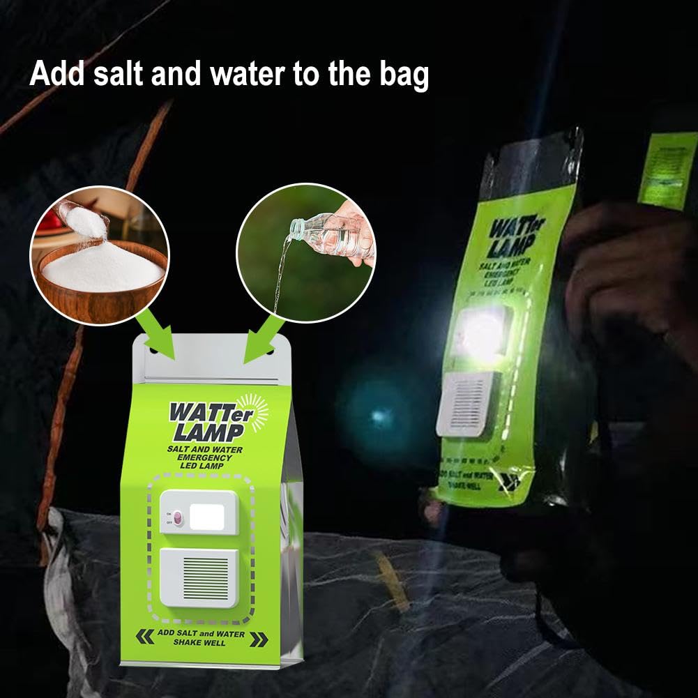 RJSQAQE Salt Water Lamp Emergency Lighting,Portable Salt Water Light Bag,No Battery Camp Lighting Emergency Night Light,3 LED Camping Lantern Survival Gear for Outdoor Activity(No Salt Included)