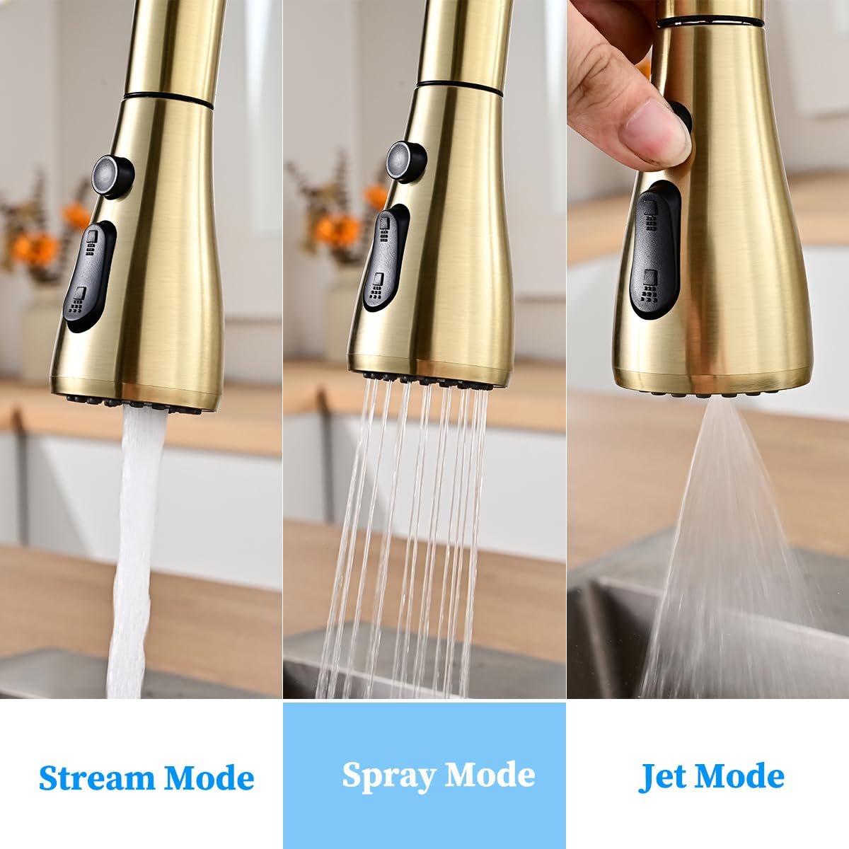 Havin Gold Kitchen Faucet with Pull Down Magnetic Sprayer, High Arc Stainless Steel Material, with cUPC Ceramic Cartridge,Fit for 1 and 3 Holes Kitchen Sink