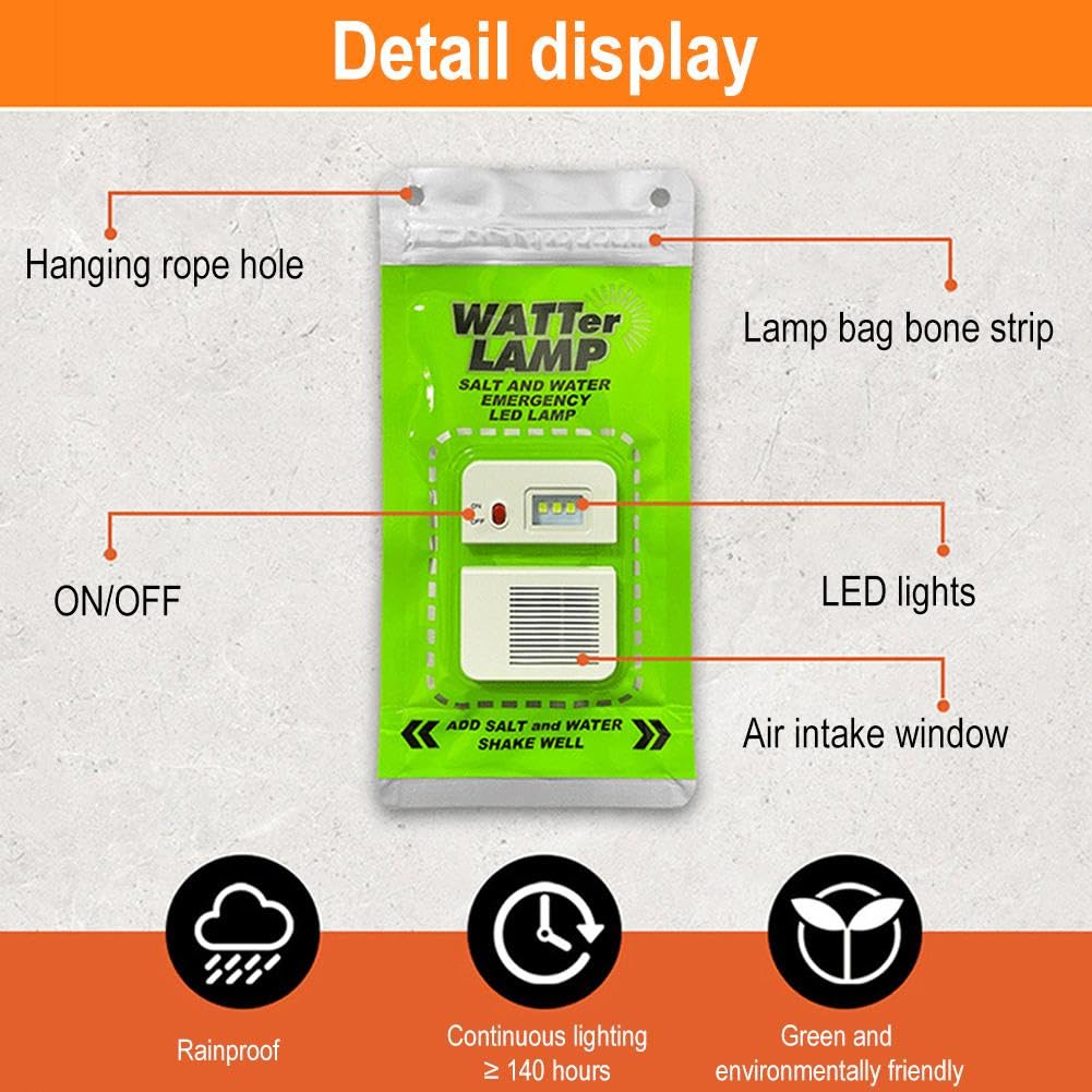 RJSQAQE Salt Water Lamp Emergency Lighting,Portable Salt Water Light Bag,No Battery Camp Lighting Emergency Night Light,3 LED Camping Lantern Survival Gear for Outdoor Activity(No Salt Included)