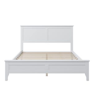 LZ LEISURE ZONE Full Size Platform Bed, Modern Solid Wood Full Platform Bed Frame, No Box Spring Needed, White