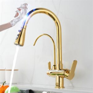 Touch Filter Kitchen Faucets Solid Brass Pull Out Kitchen Mixer Tap Dual Handle Hot Cold Water Taps Sensor Kitchen Faucet