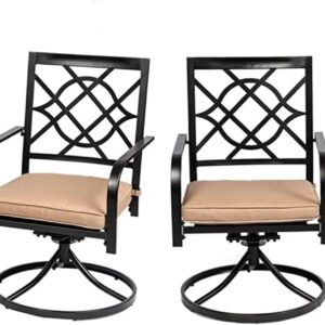 SUNCROWN Outdoor Dining Swivel Chairs Set of 4, Metal Frame Patio Chair Rocker with Brown Cushion for Garden, Bistro, Backyard