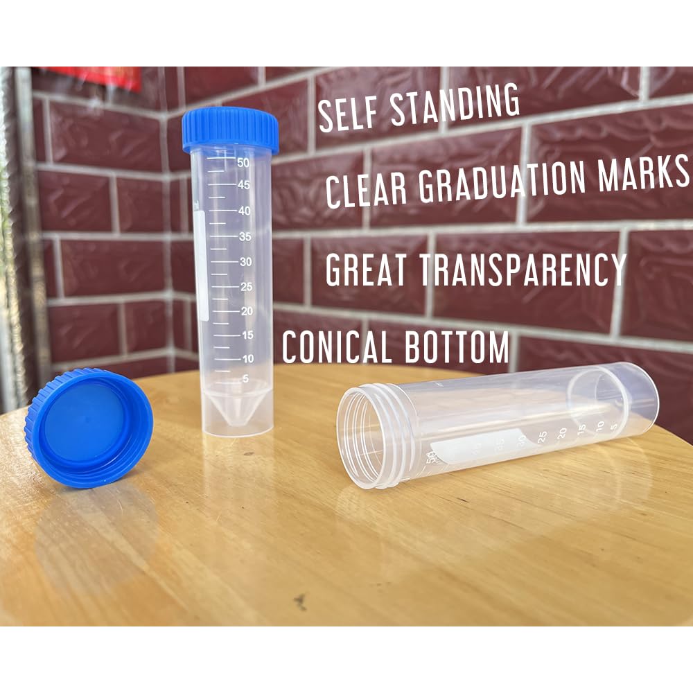 50 ml Leakproof Graduated Cryovials with Plastic Screw Top Vials, Centrifuge Tubes Laboratory Test Tubes (50 ml Self Standing of 20 Pieces)